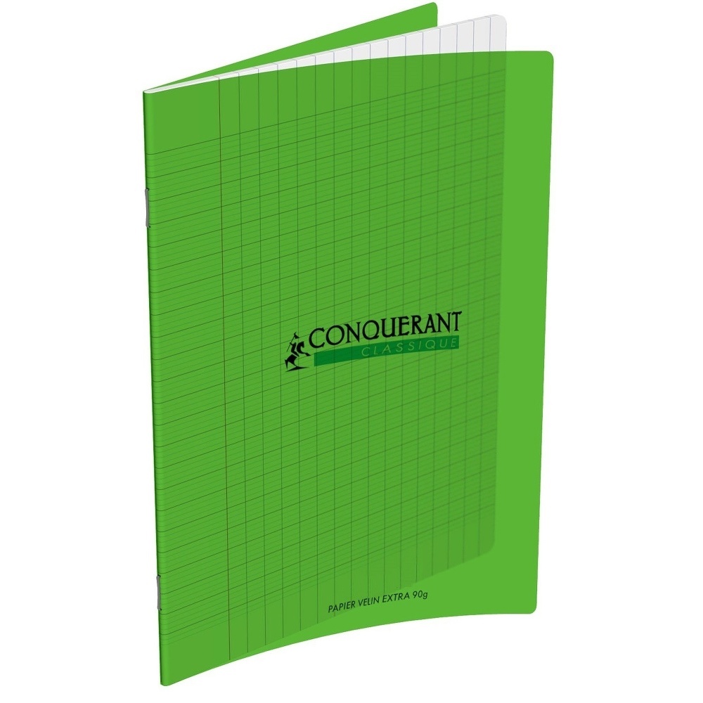 CAHIER GRANDS CARREAUX 192 PAGES 210x297 POLYPRO VERT CONQUERANT
