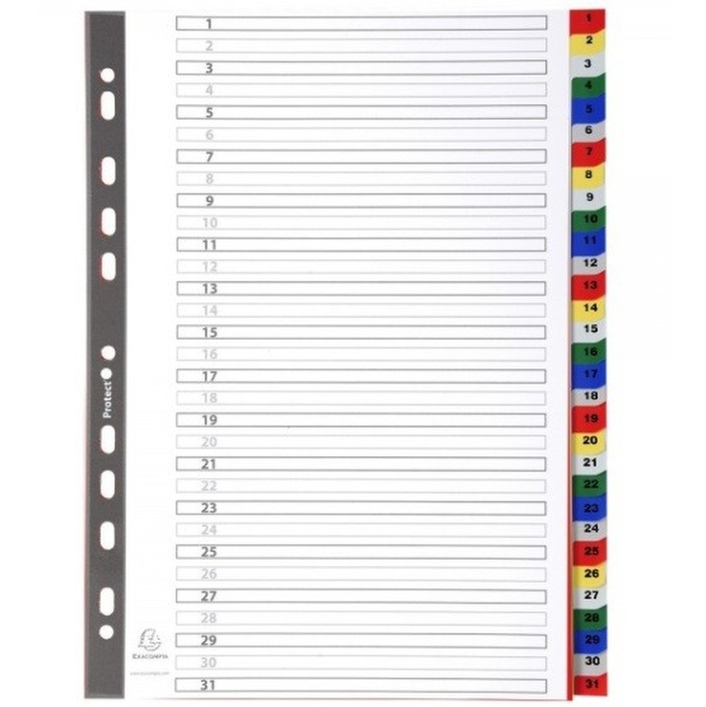INTERCALAIRES NUMÉRIQUES A4 - 31 POSITIONS POLYPROPYLÈNE. DIMENSIONS ...