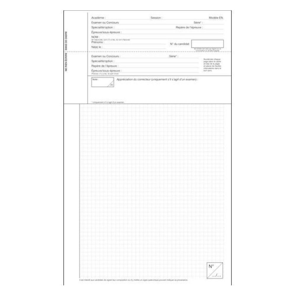 LOT DE 100 COPIES D'EXAMEN FEUILLE SIMPLE