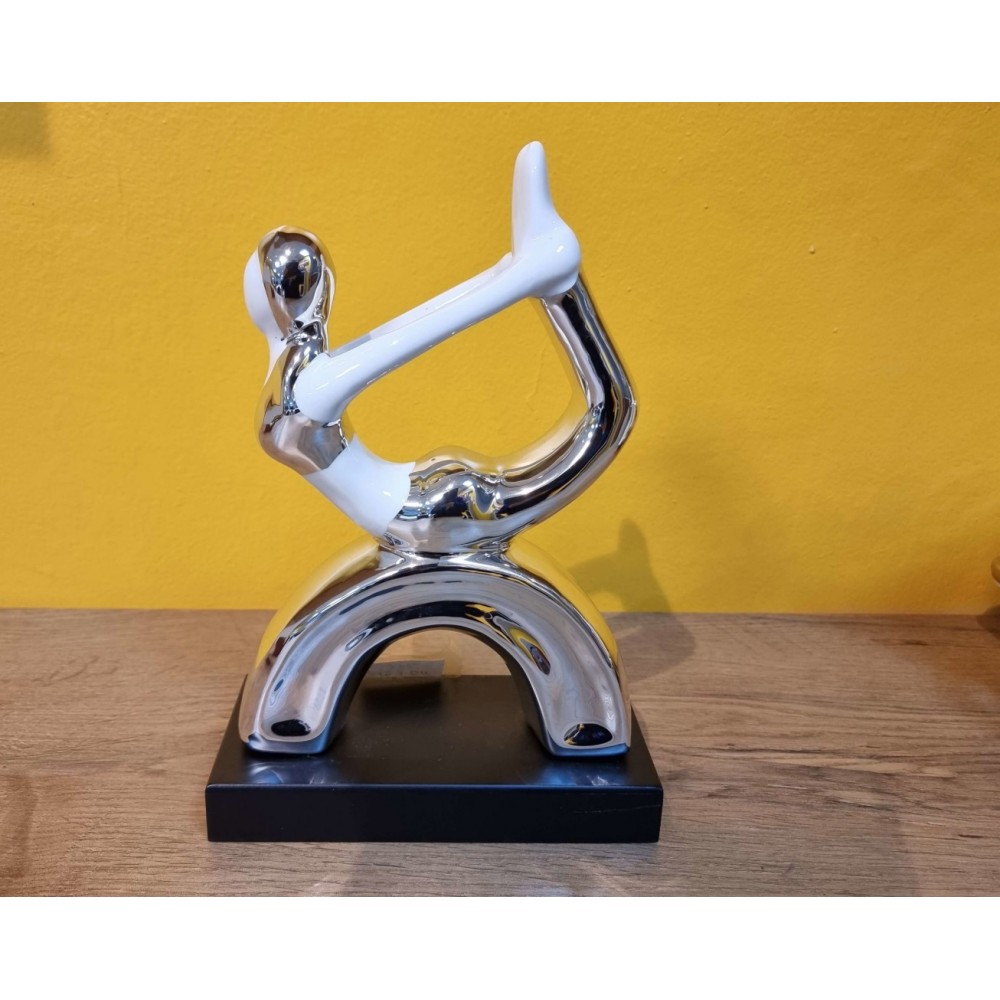 OBJET DECORATIF POSTURE YOGA 0121 BLANC ET METAL CHROME