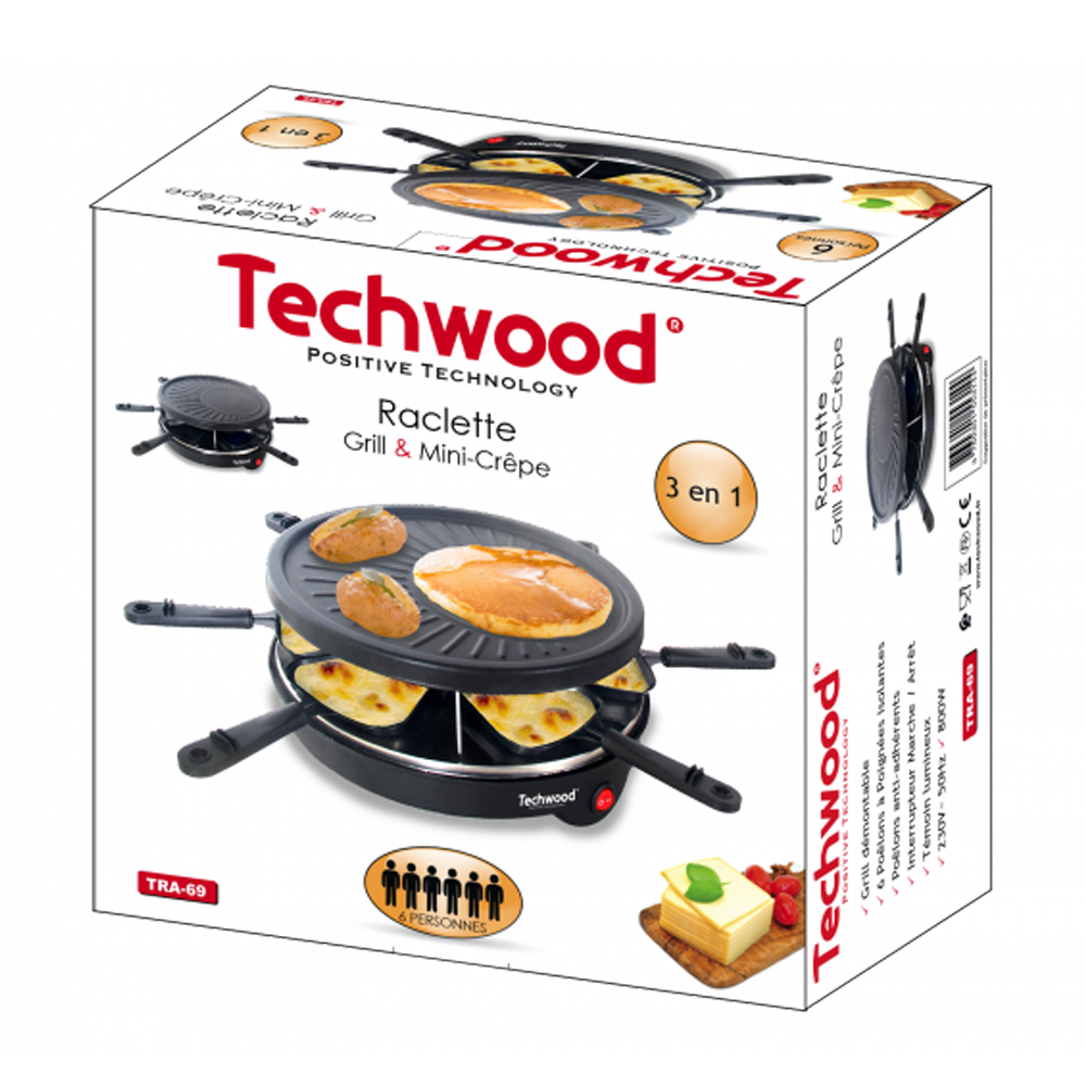 APPAREIL A RACLETTE GRILL ET MINI-CREPE TECHWOOD TRA-69 800W